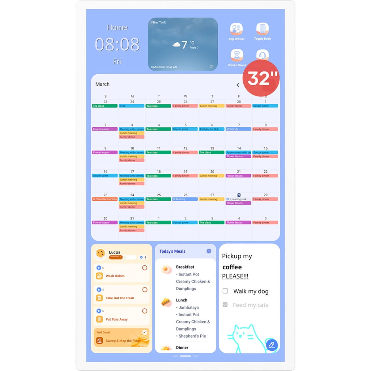 Cozyla Digital Calendar+ 2: 32 inch Wall Planner Touch Screen Chore ...