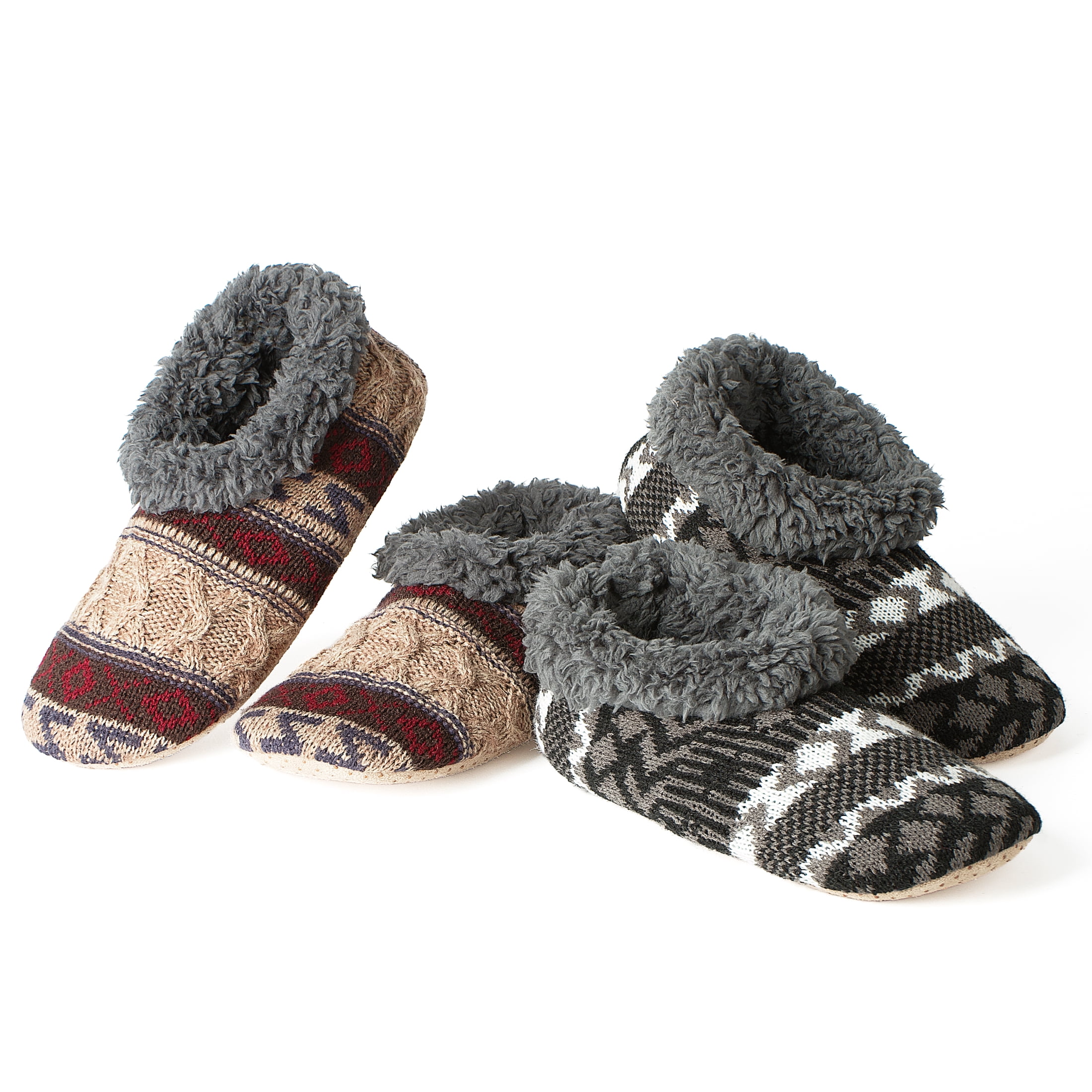 Cozylook 2-Pack Men's Low-Cut Slipper Socks with Grippy Soles, Warm ...