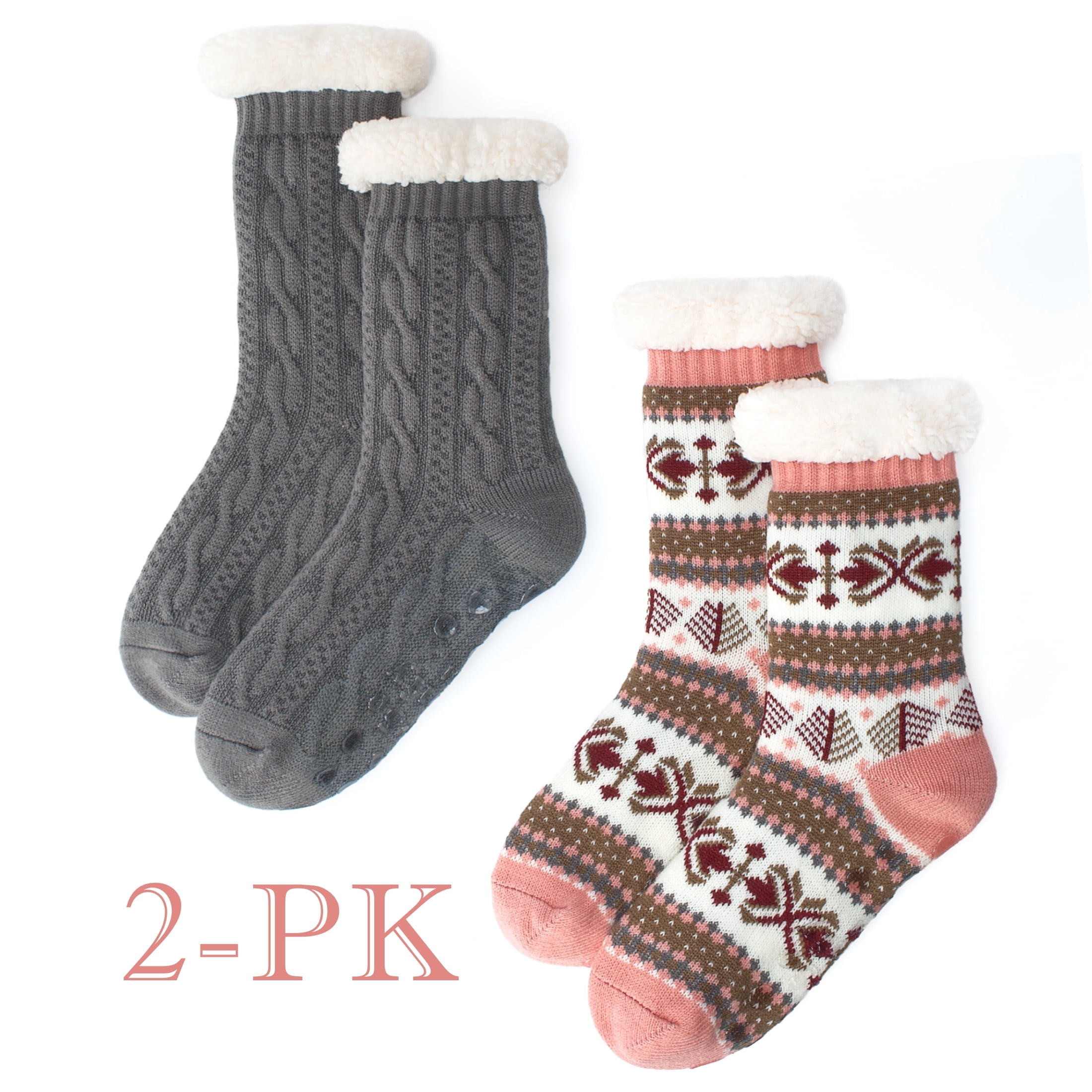 Cozylook, Women's Fuzzy Slipper Socks, 2-Pack, Sherpa Lined - Walmart.com
