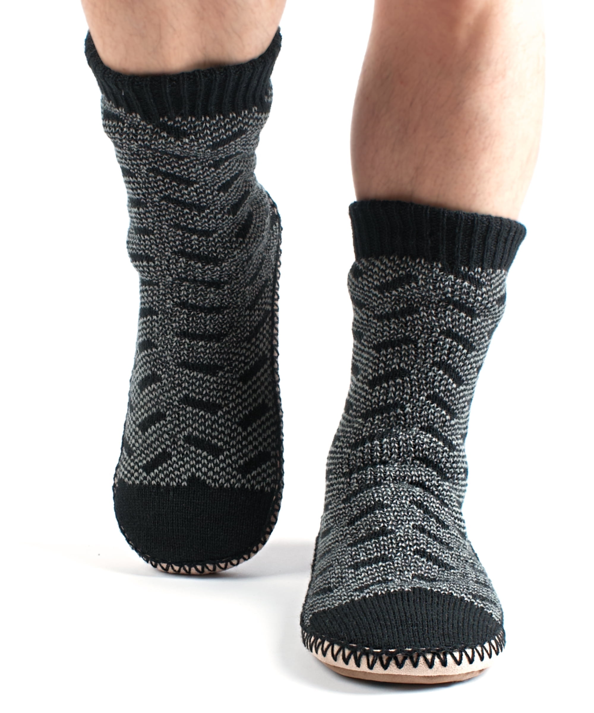 Cozylook Men's Fuzzy Non-slip Slipper Socks, Cable Knit Moccasin Boots ...