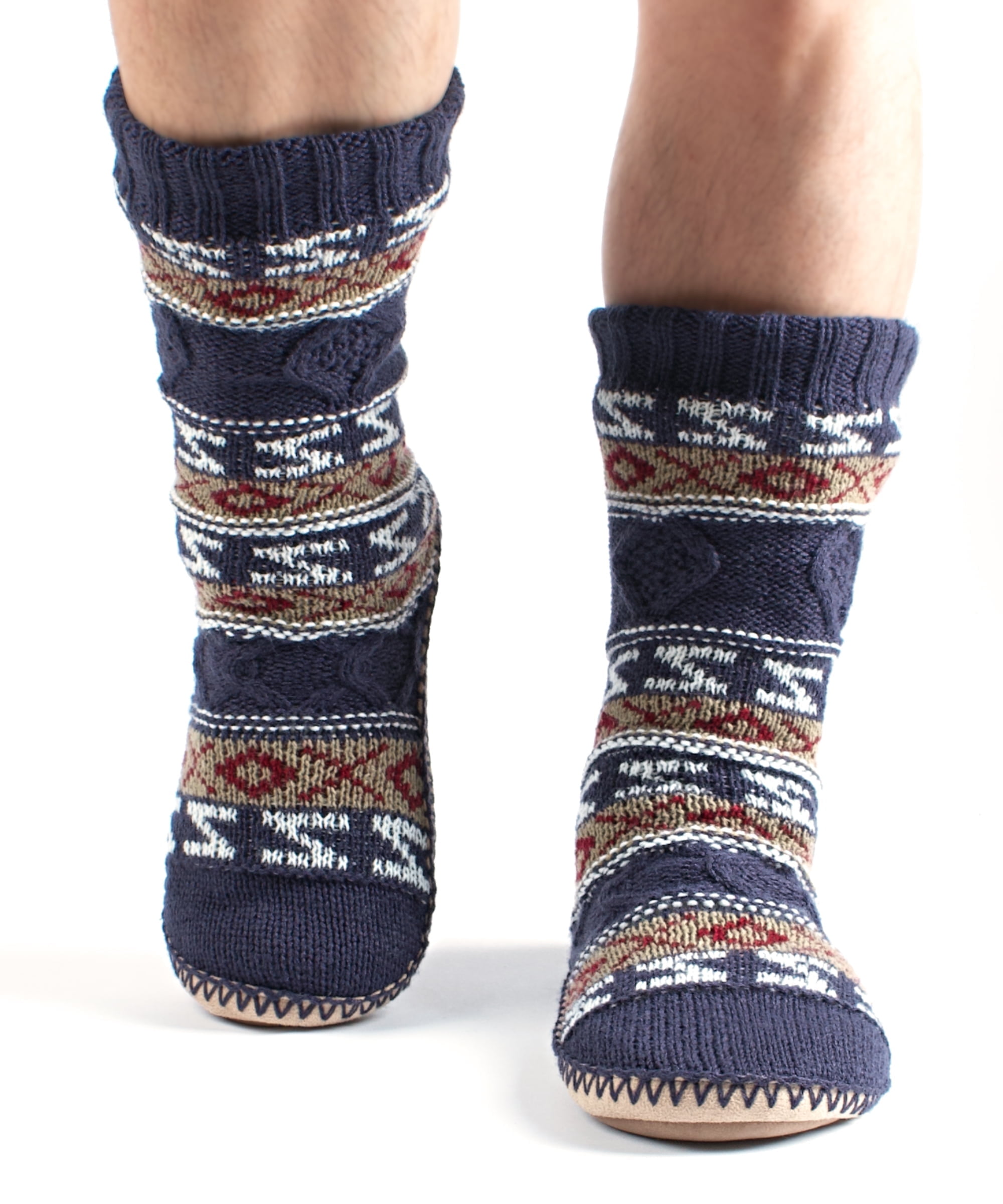 Cozylook Men's Fuzzy Non-slip Slipper Socks, Cable Knit Moccasin Boots ...