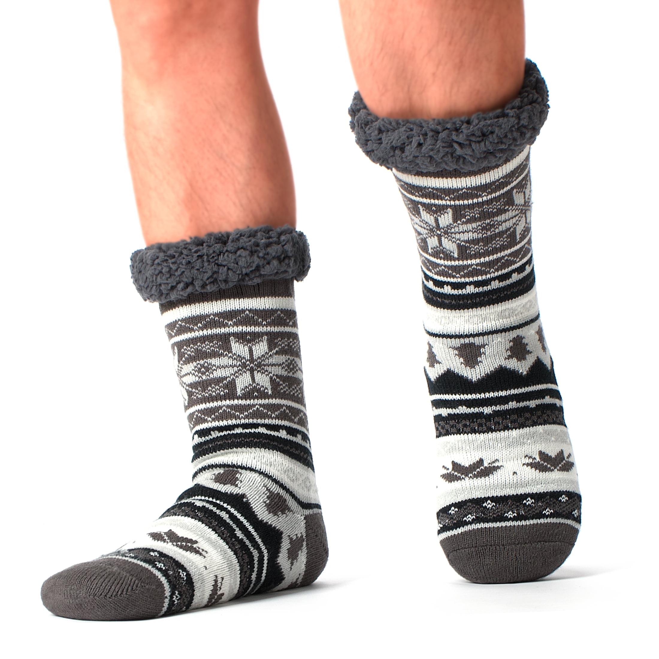 Cozylook Men's Fuzzy Slipper Socks Non-Slip Grips Warm Thermal Winter ...