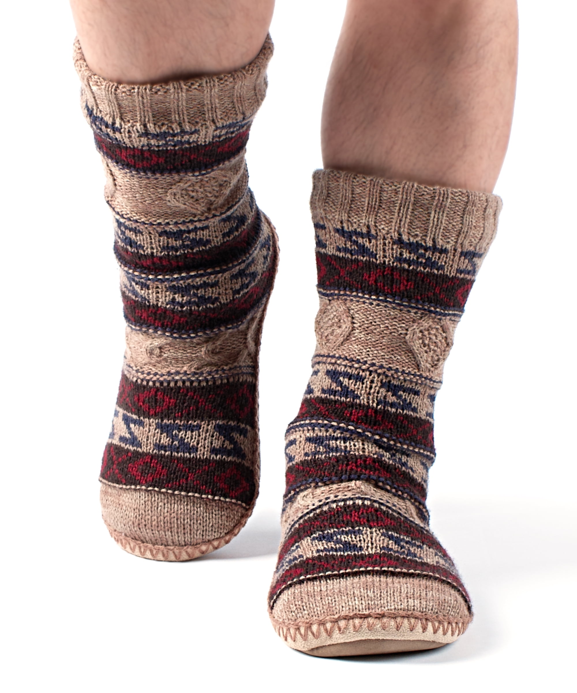 Cozylook Men's Fuzzy Non-slip Slipper Socks, Cable Knit Moccasin Boots ...