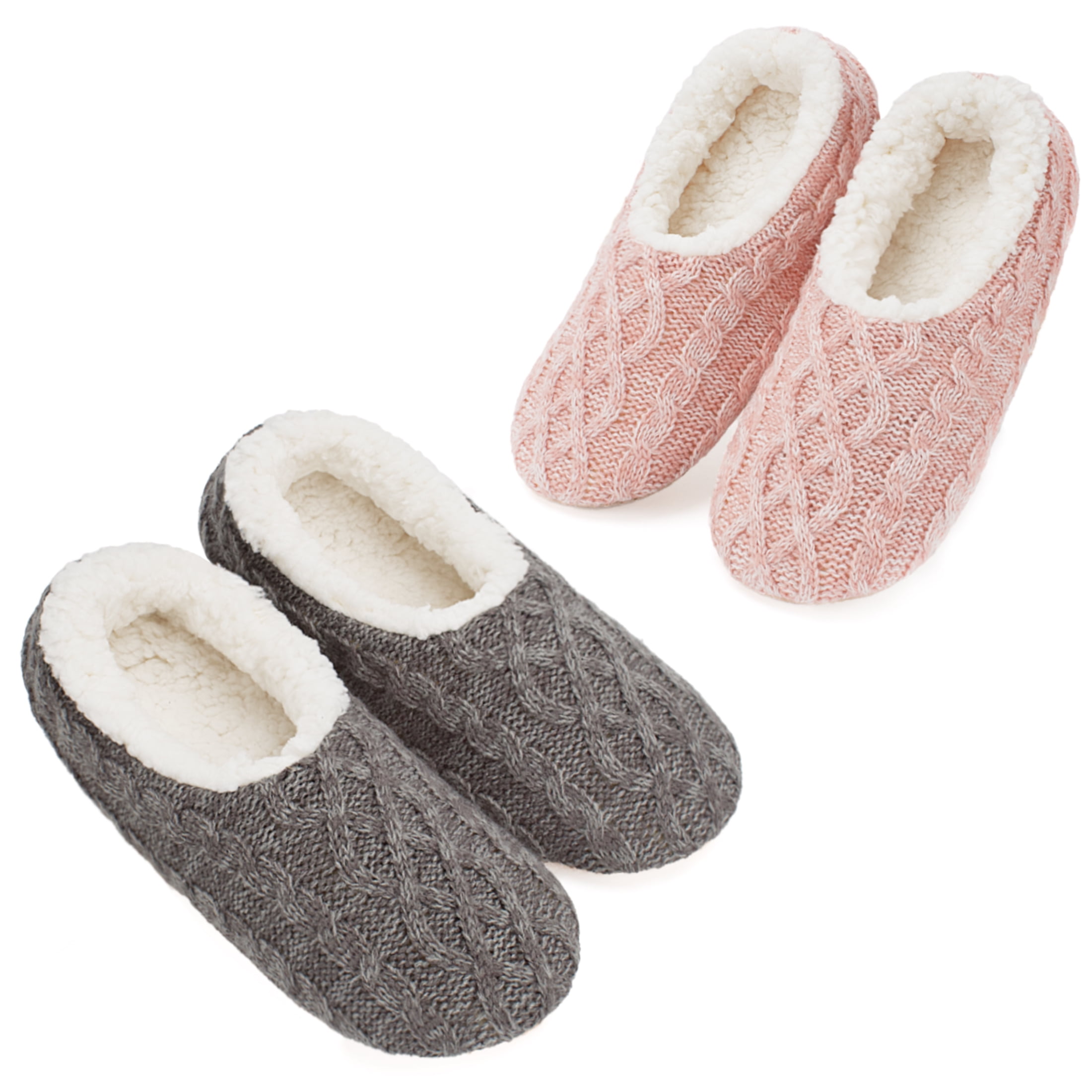 Cozylook 2-Pack Women's Low-Cut Slipper Socks, Grippy Soles, Sherpa ...
