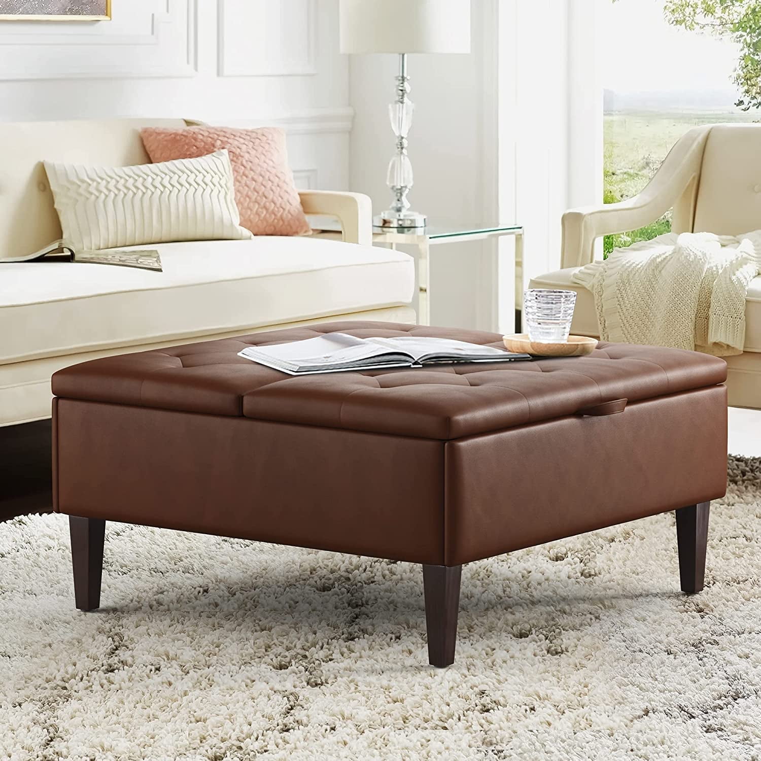 HomePop Luxury Leather Storage Ottoman, Multiple Colors - Walmart.com