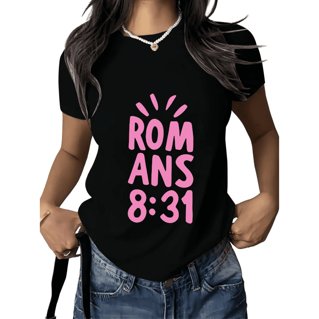 Cozymy Men's Pink Romans 8:31 Faith Graphic Short Sleeve T-Shirt Casual ...