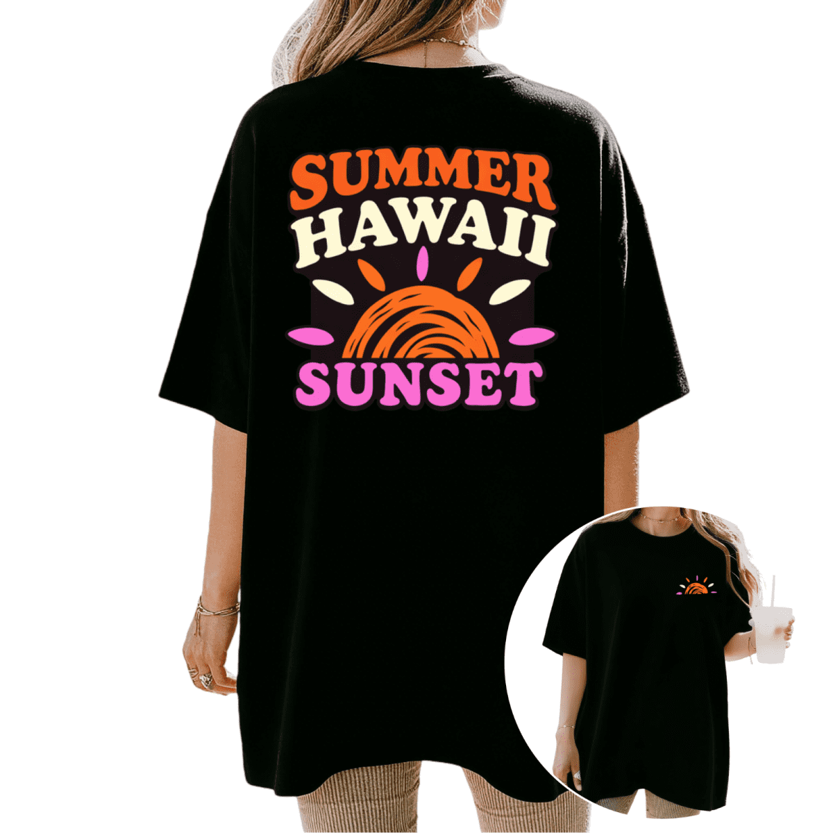 Cozymy Unisex Retro Hawaii Summer Sunset Graphic T-Shirt, Bold Color ...
