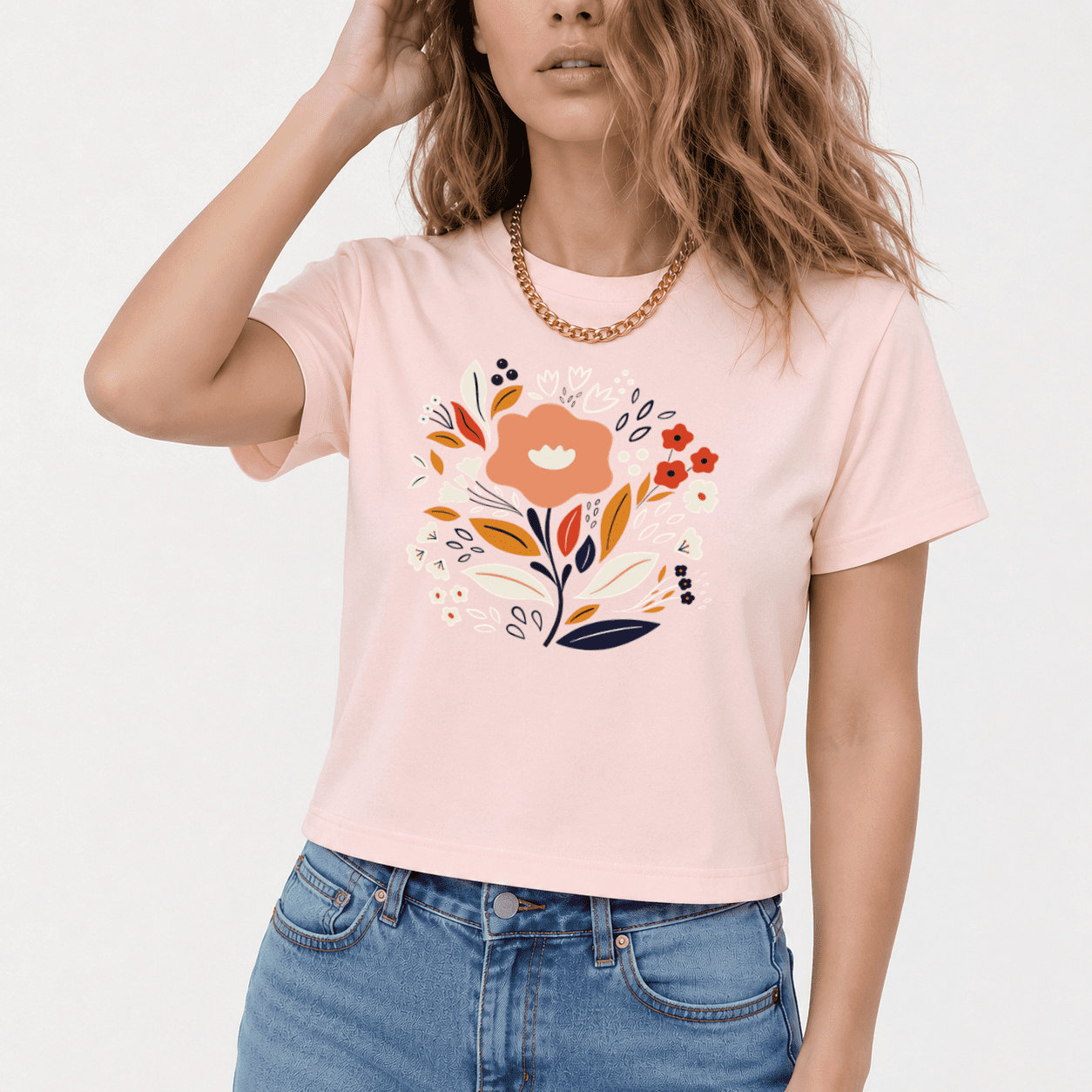 Cozymy Women Abstract Floral Art Crop Top Modern Botanical Tee Warm ...