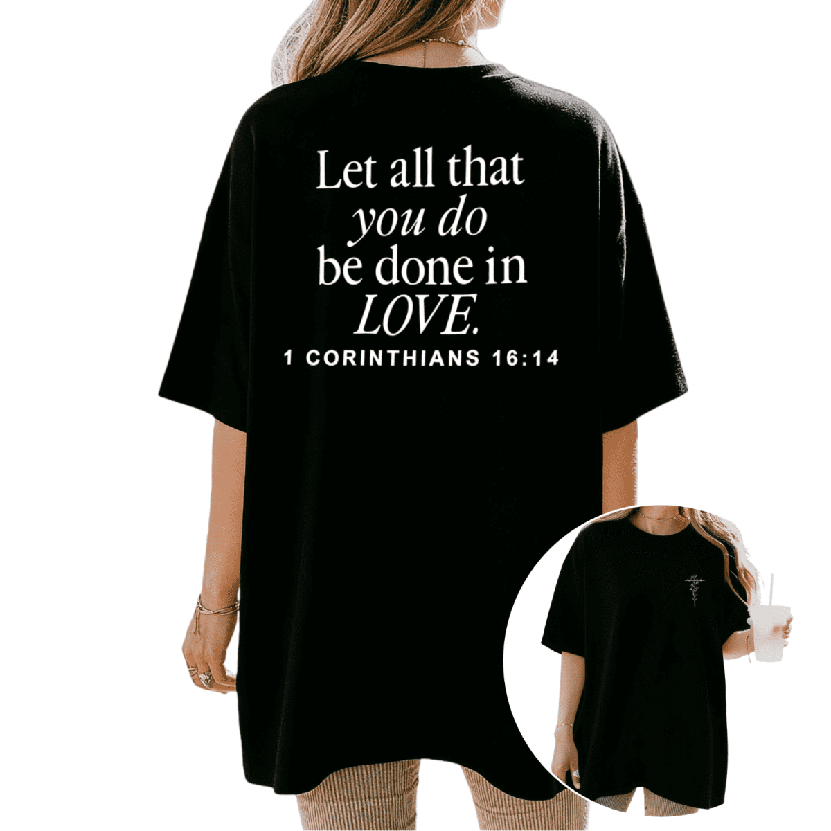 Cozymy Women's 1 Corinthians 16:14 Christian Love Quote Graphic Short ...