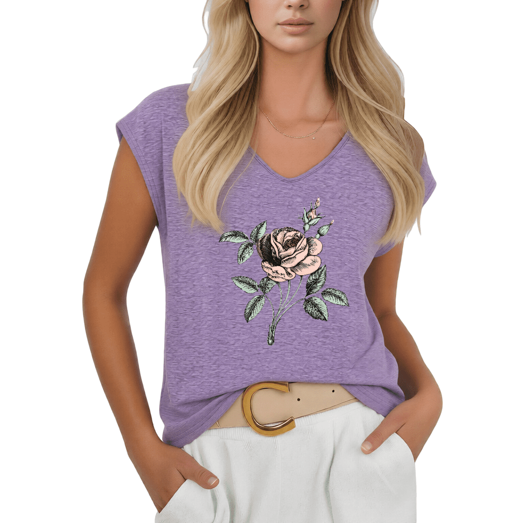Cozymy Women's Aesthetic Rose Floral V-Neck Sleeveless T-Shirt Elegant ...