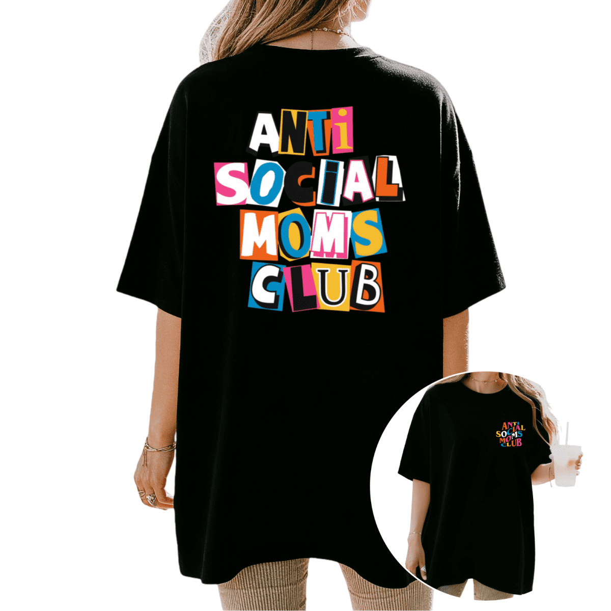 Cozymy Women's "Anti Social Moms Club" Colorful Ransom Letter Graphic ...