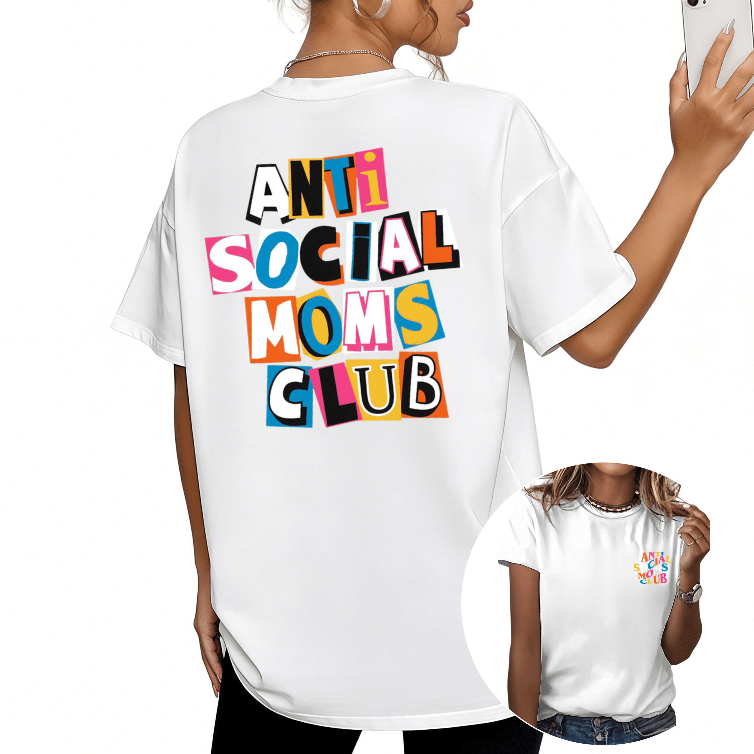 Cozymy Women's Anti Social Moms Club Colorful Ransom Note Two-Sided ...