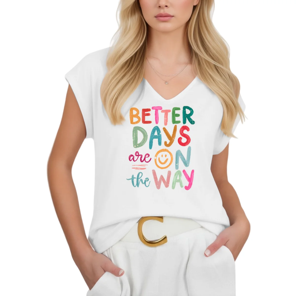 Cozymy Women's Better Days Are On The Way Quote V-Neck Sleeveless T ...