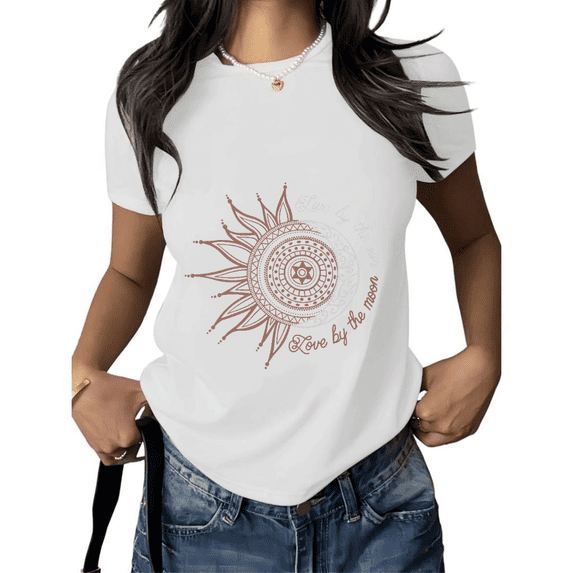 Cozymy Women's Boho Sun Moon Mandala Inspirational Graphic Short Sleeve ...