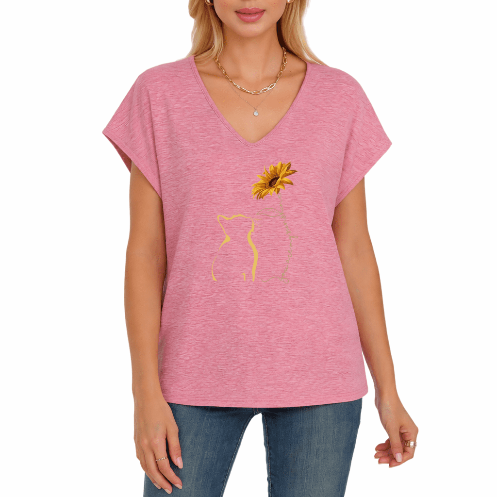 Cozymy Women's Cat Silhouette Sunflower Graphic V-Neck Short Sleeve T ...