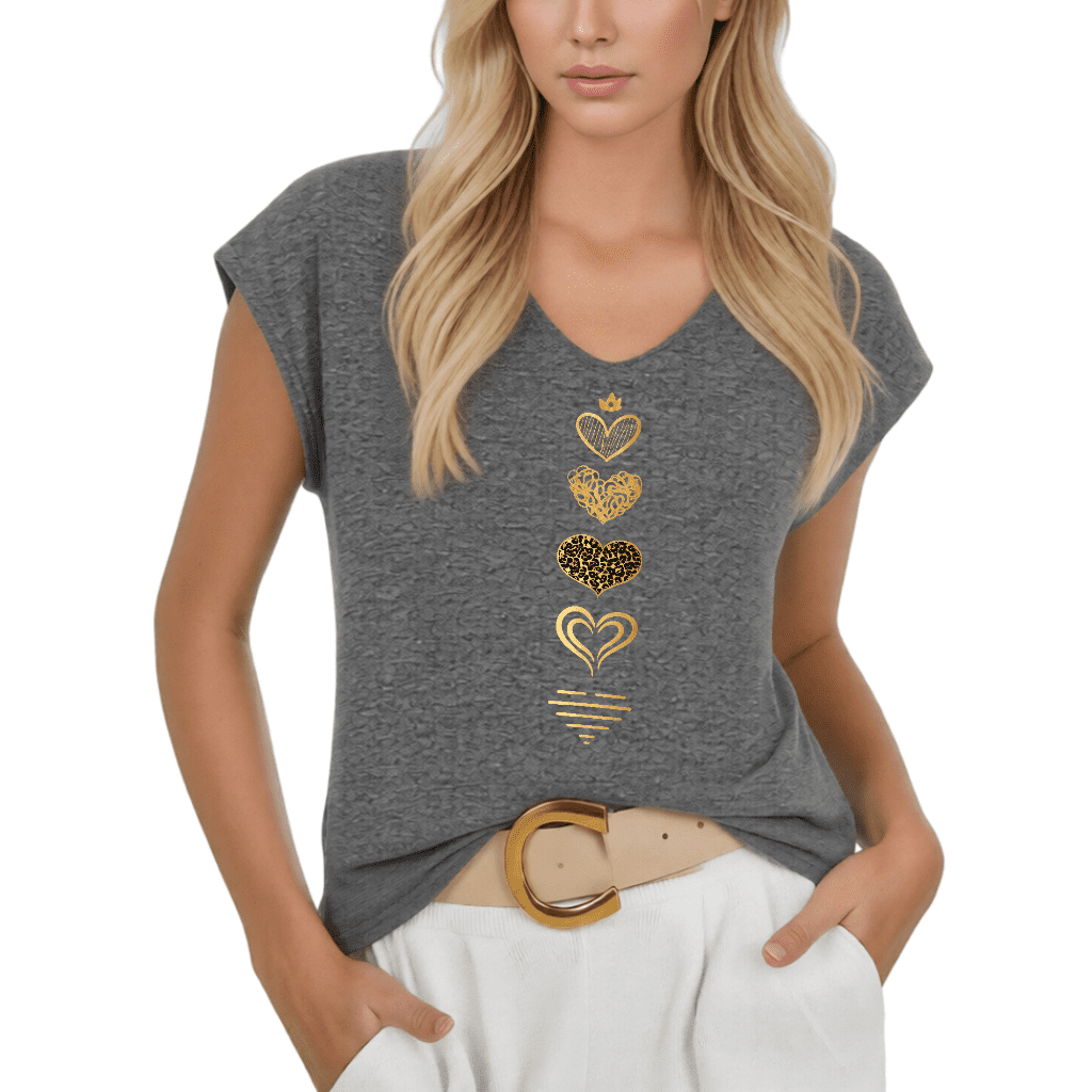 Cozymy Women's Chic Gold Hearts V-Neck Sleeveless T-Shirt Modern ...