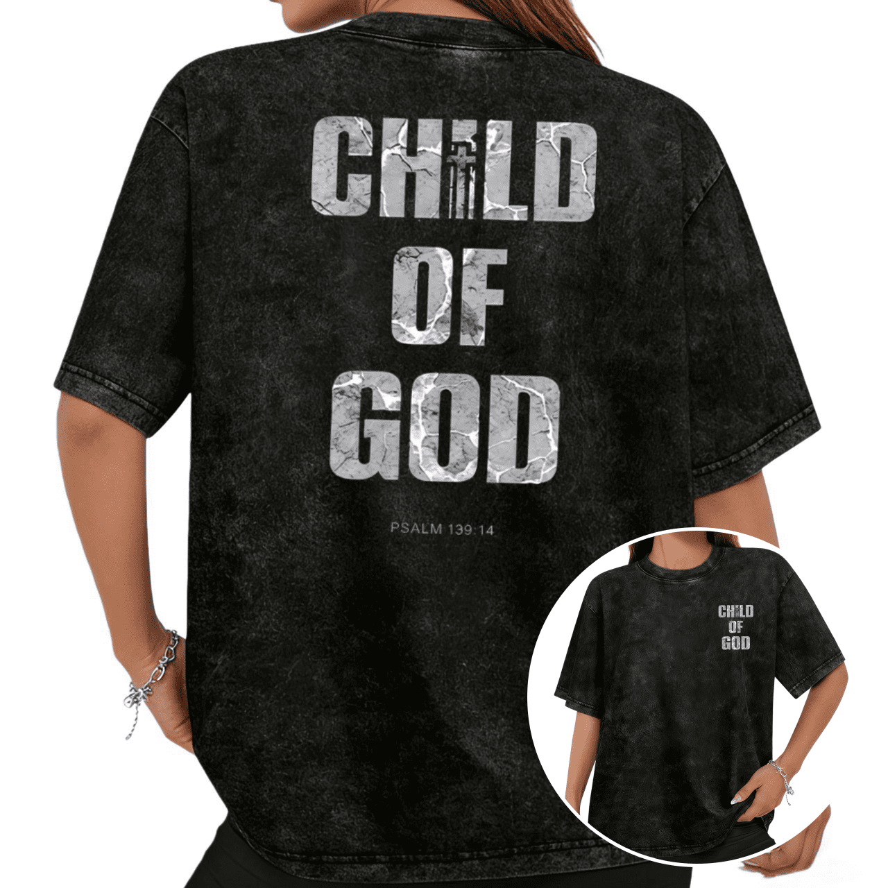 Cozymy Women's "Child of God" Marble Graphic Washed Short Sleeve T ...