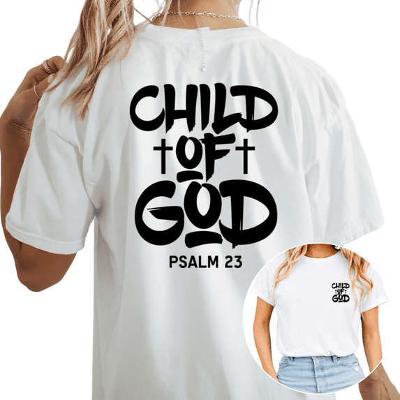 Cozymy Women's Child of God Psalm 23 Christian Cross Typography Graphic ...