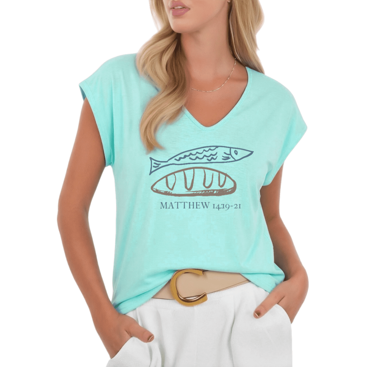Cozymy Women's Christian Miracle Food Graphic V-Neck Sleeveless T-Shirt ...