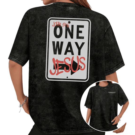 Cozymy Women's Christian "One Way Jesus" Road Sign Graphic T-Shirt John ...