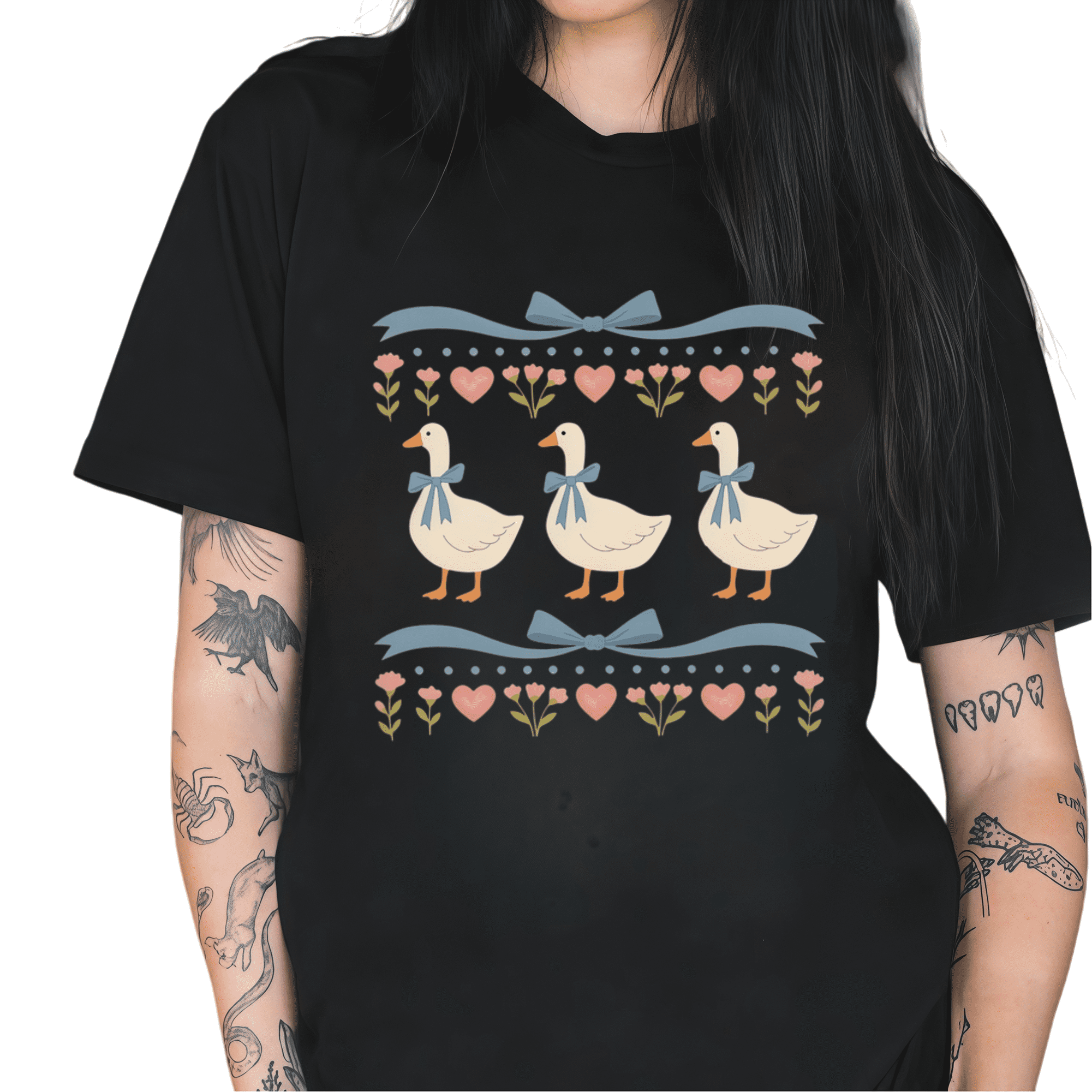 Cozymy Women's Cute Coquette Duck with Bow and Floral Accents Graphic ...