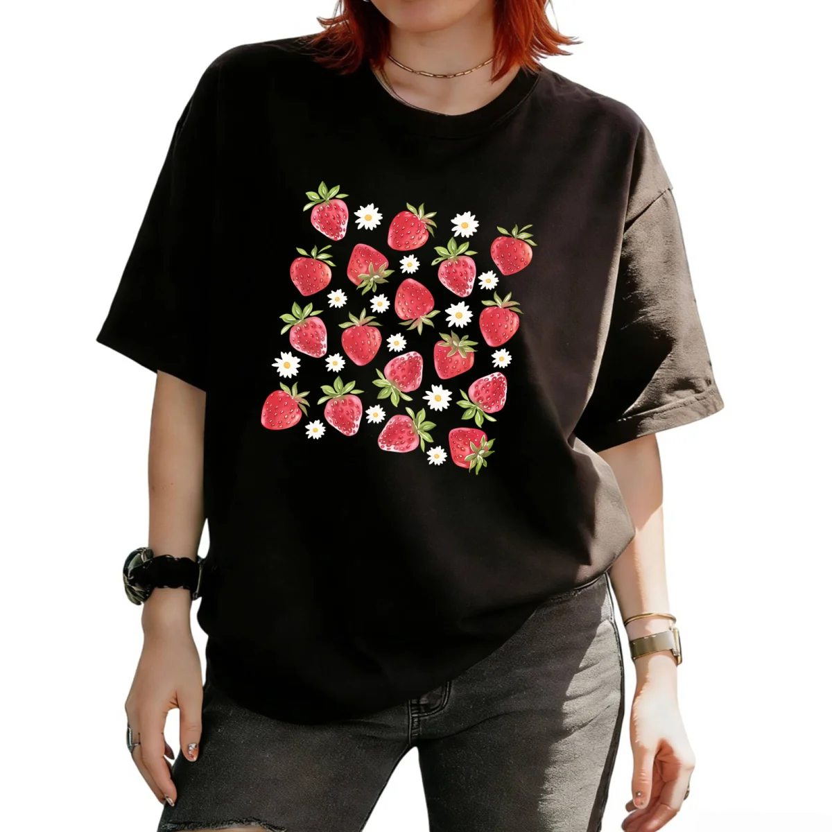 Cozymy Women's Cute Watercolor Red Strawberry White Daisy Square Grid ...