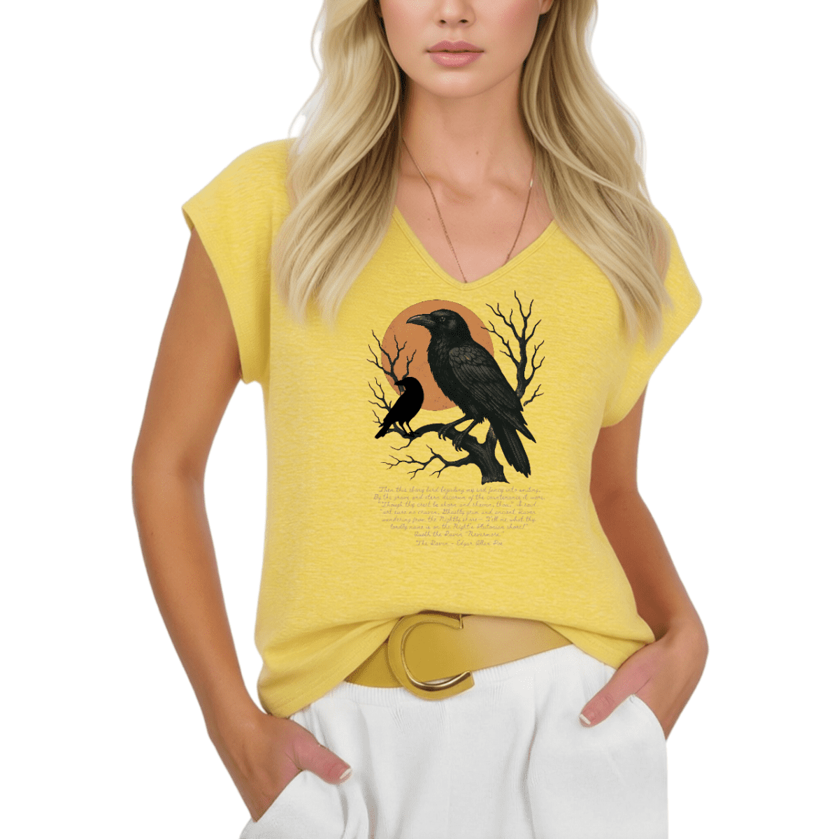 Cozymy Women's Dark Academia Raven and Moon Art V-Neck Sleeveless T ...