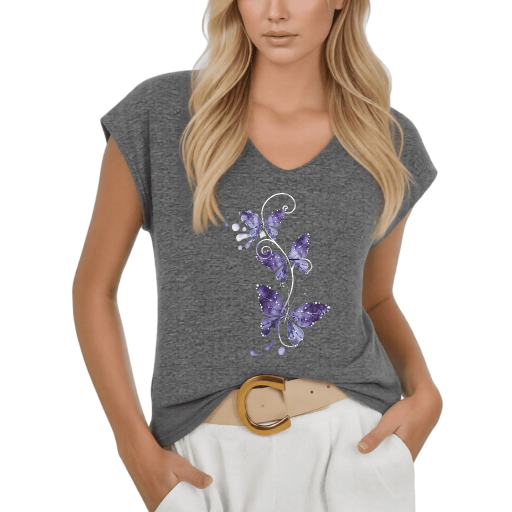 Cozymy Women's Dark Gray Abstract Watercolor Butterfly V-Neck ...