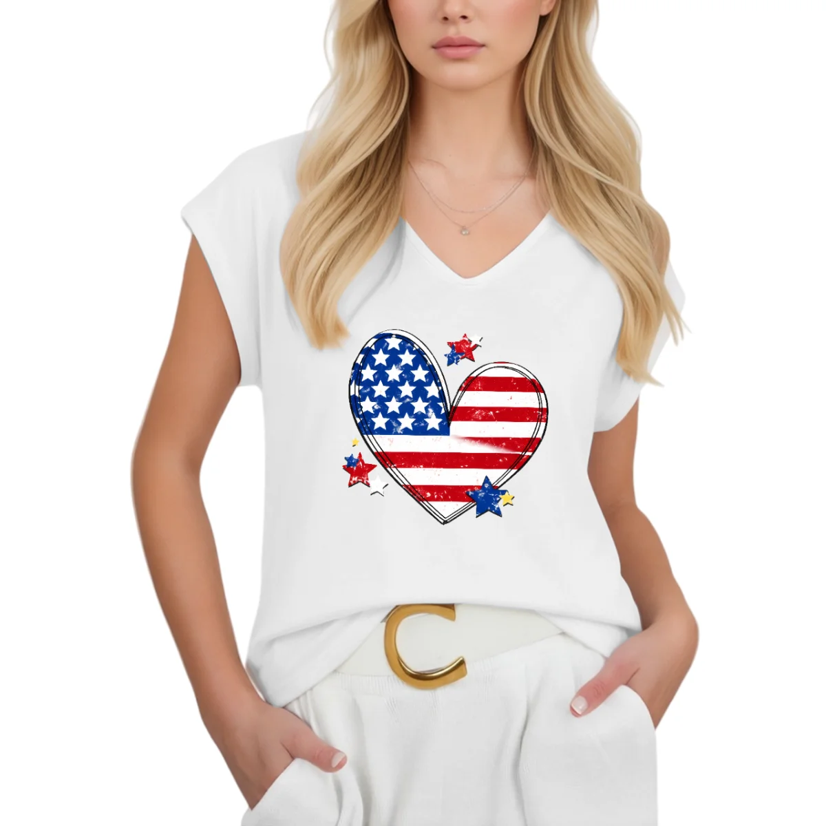 Cozymy Women's Distressed American Flag Heart V-Neck Sleeveless T-Shirt ...