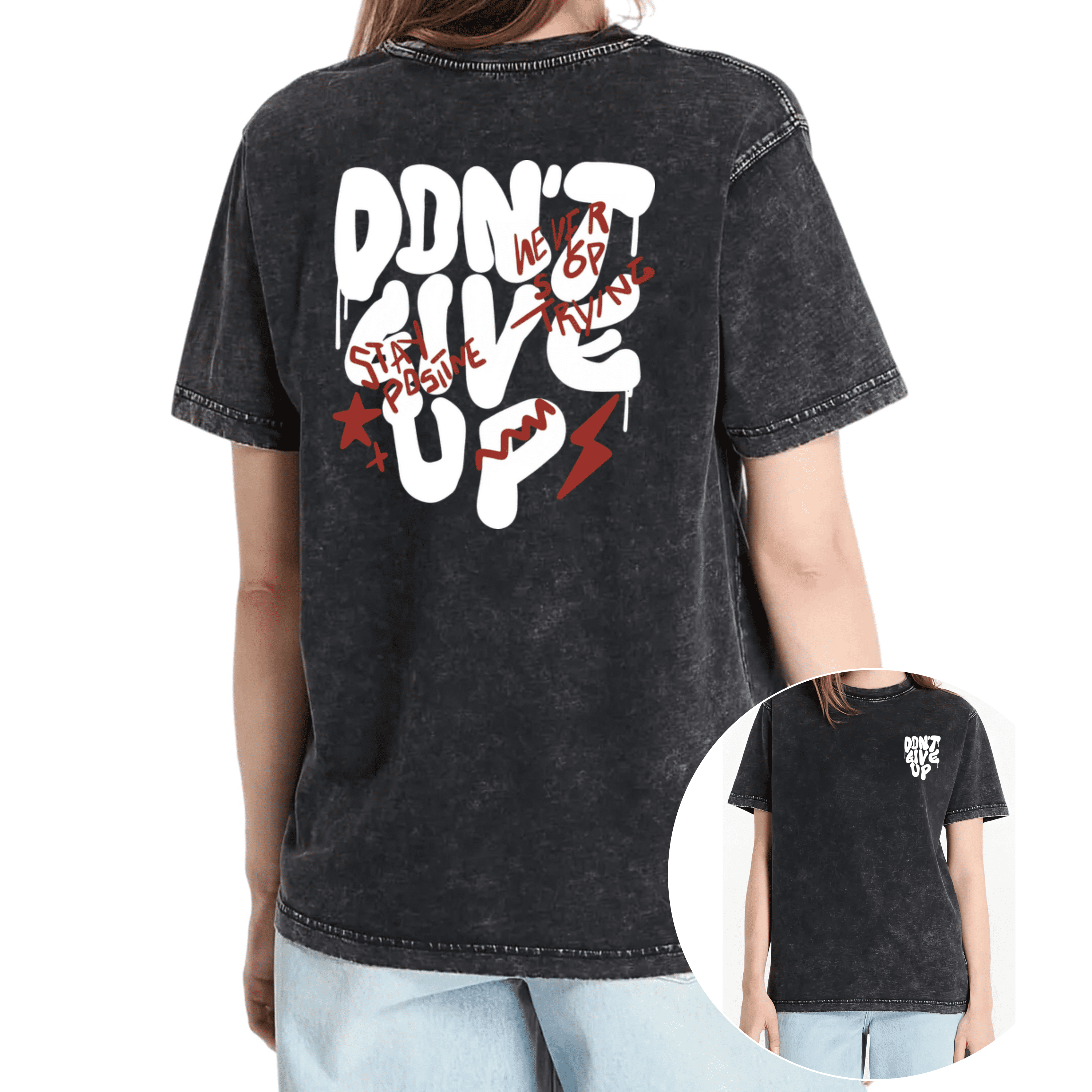 Cozymy Women's Don't Give Up Graffiti Letter Print Vintage Washed Short ...