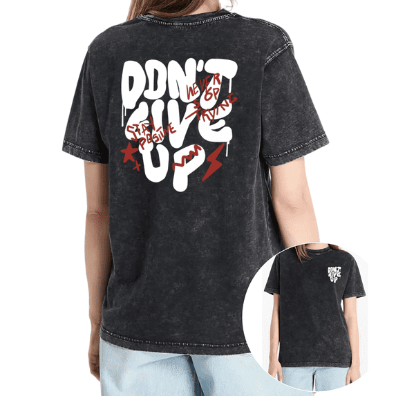 Cozymy Women's Don't Give Up Graffiti Letter Print Vintage Washed Short ...