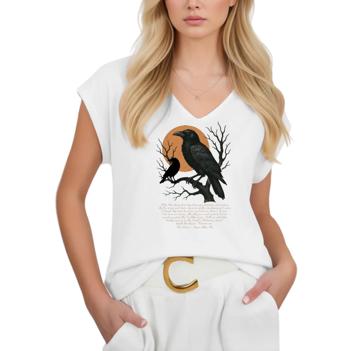 Cozymy Women's Edgar Allan Poe The Raven Poem Print V-Neck Sleeveless T ...