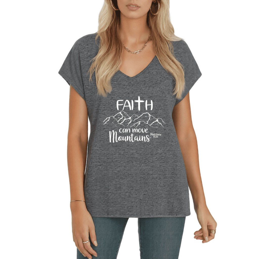 Cozymy Women's Faith Can Move Mountains Christian Graphic V-Neck Short ...