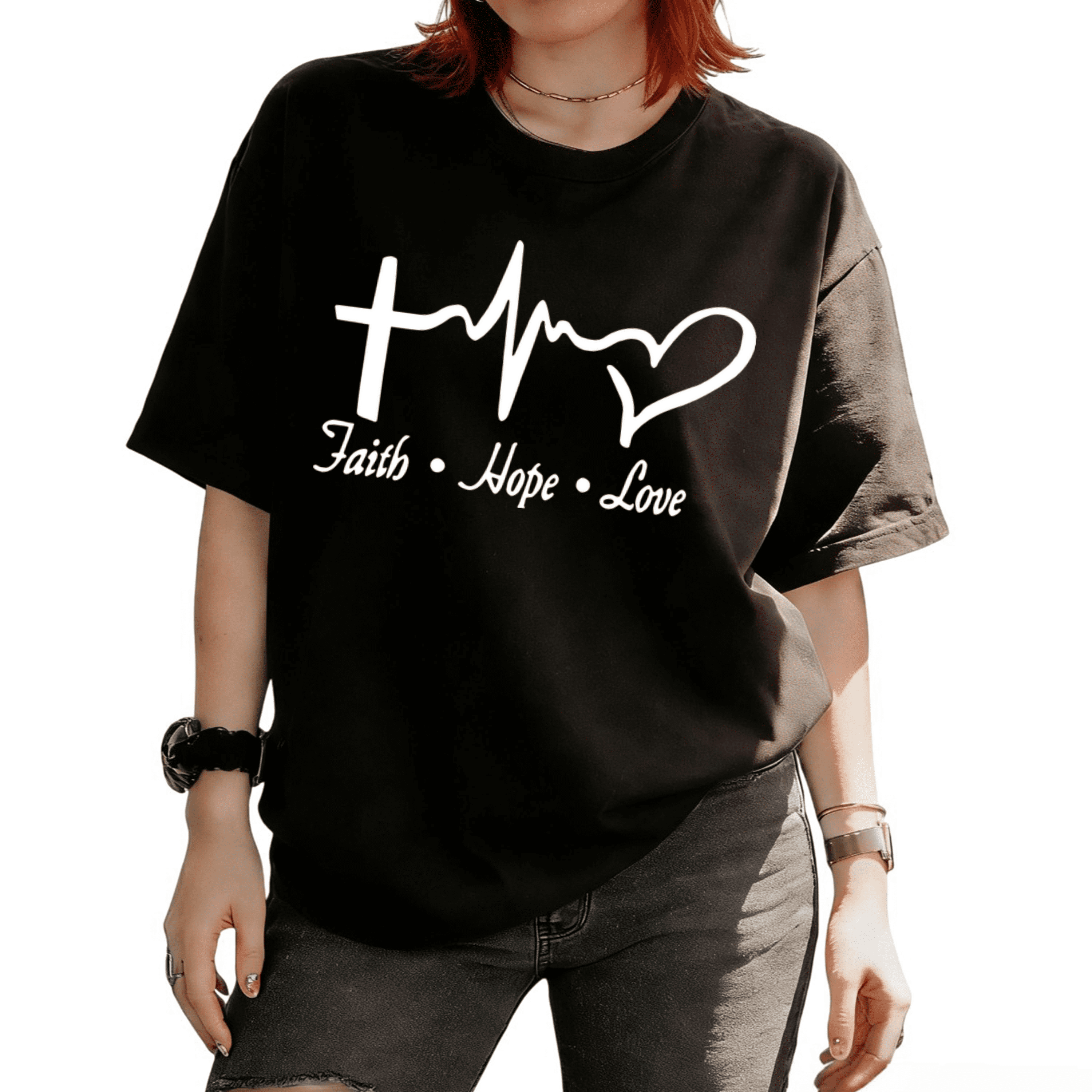 Cozymy Women's Faith Hope Love Christian Heartbeat Graphic Short Sleeve ...