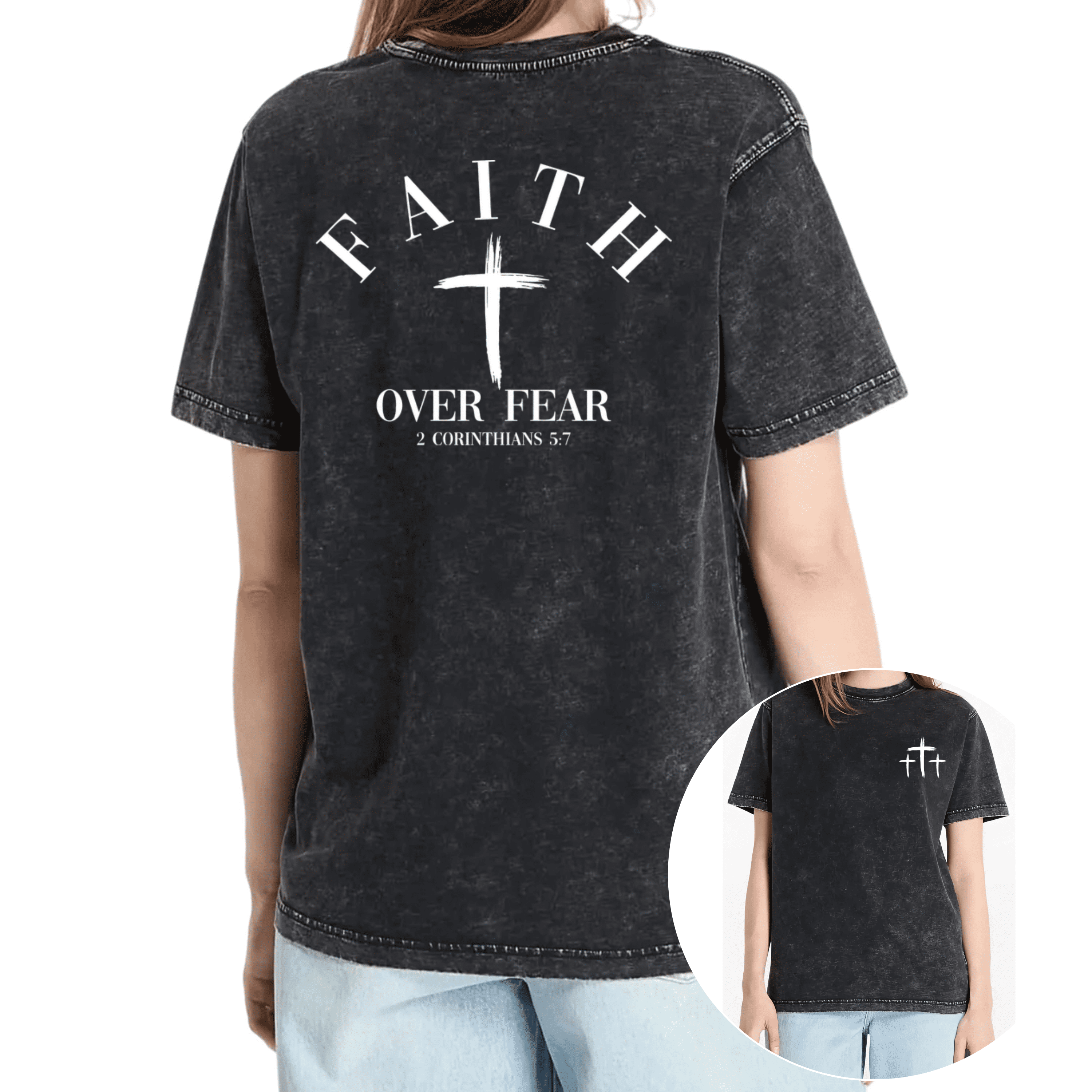 Cozymy Women's Faith Over Fear 2 Corinthians 5:7 Cross Print Vintage ...