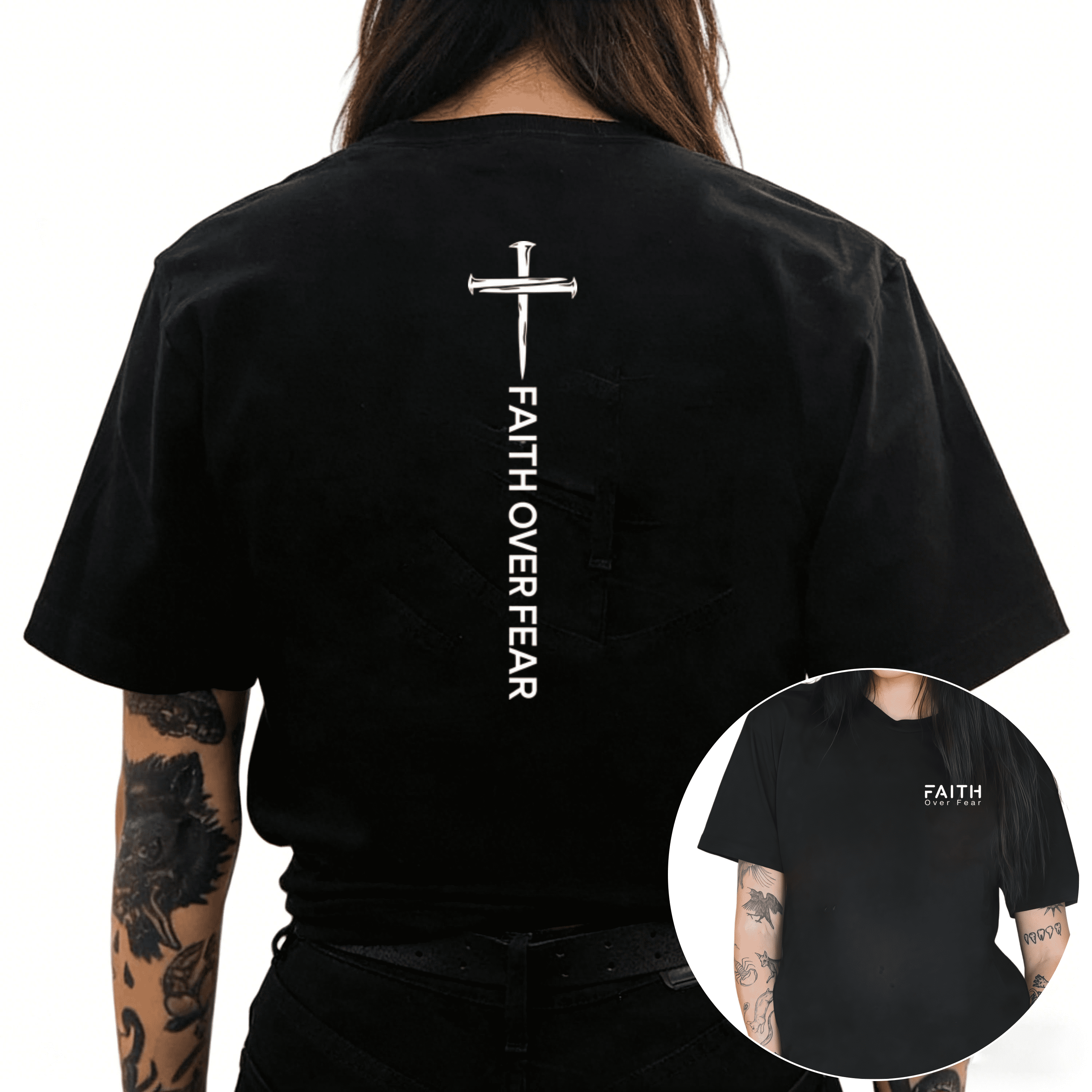 Cozymy Women's Faith Over Fear Nail Cross Graphic Short Sleeve T-Shirt ...