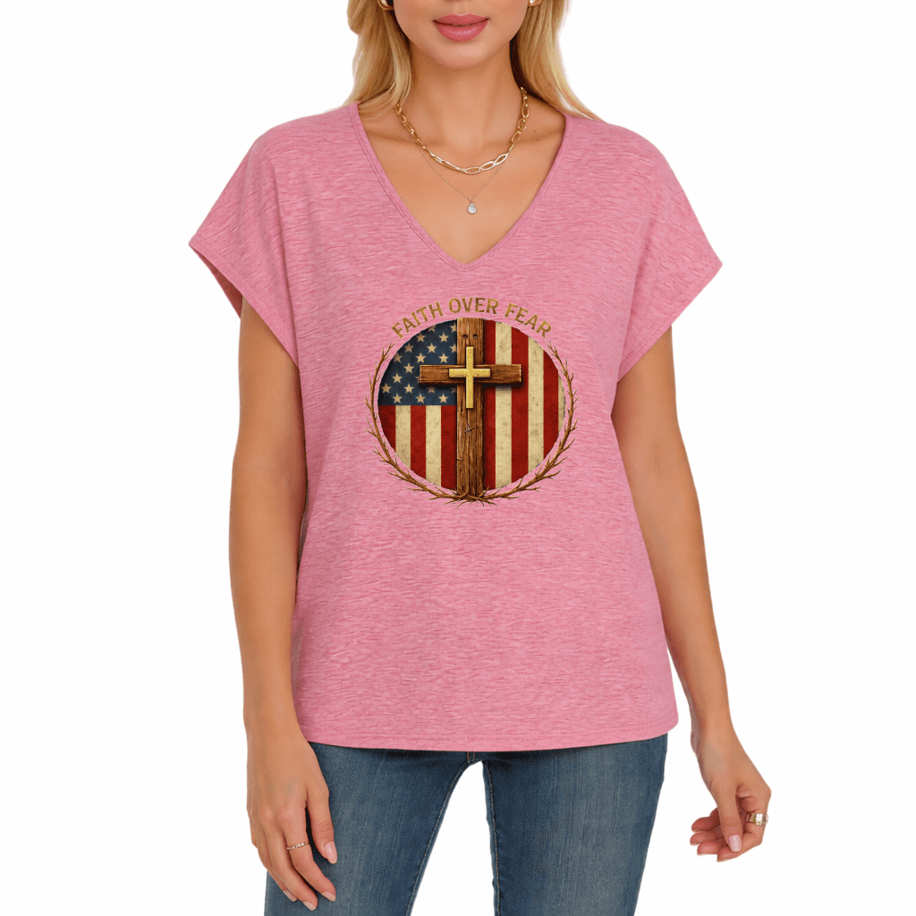 Cozymy Women's Faith Over Fear US Flag Cross Graphic V-Neck Short ...