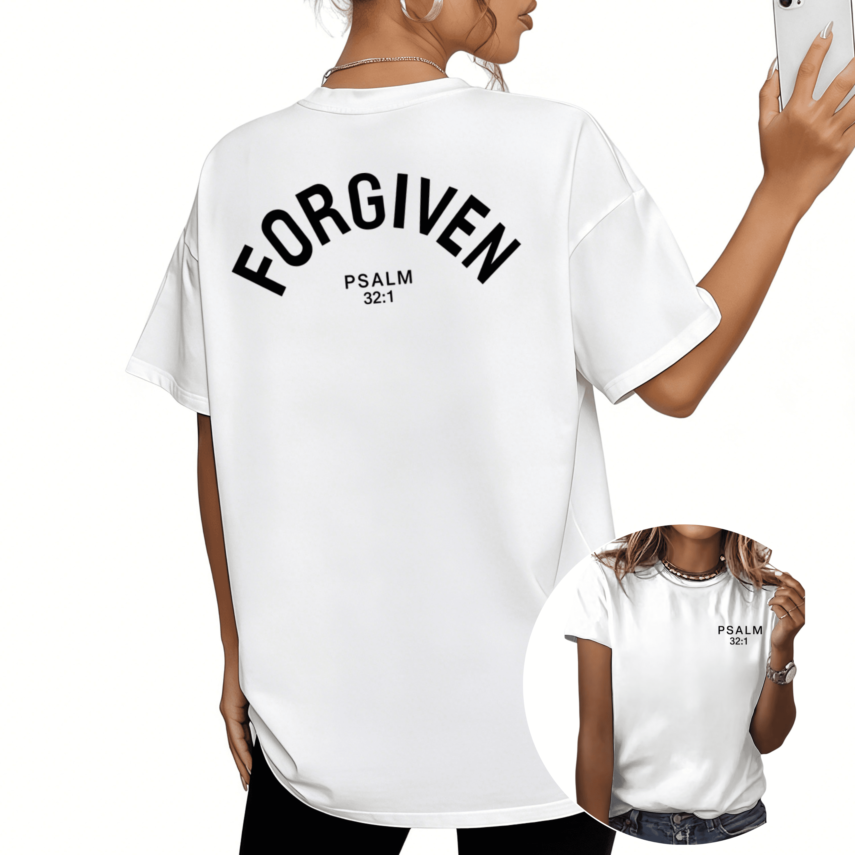 Cozymy Women's "Forgiven Psalm 32:1" Crewneck Short Sleeve T-Shirt ...