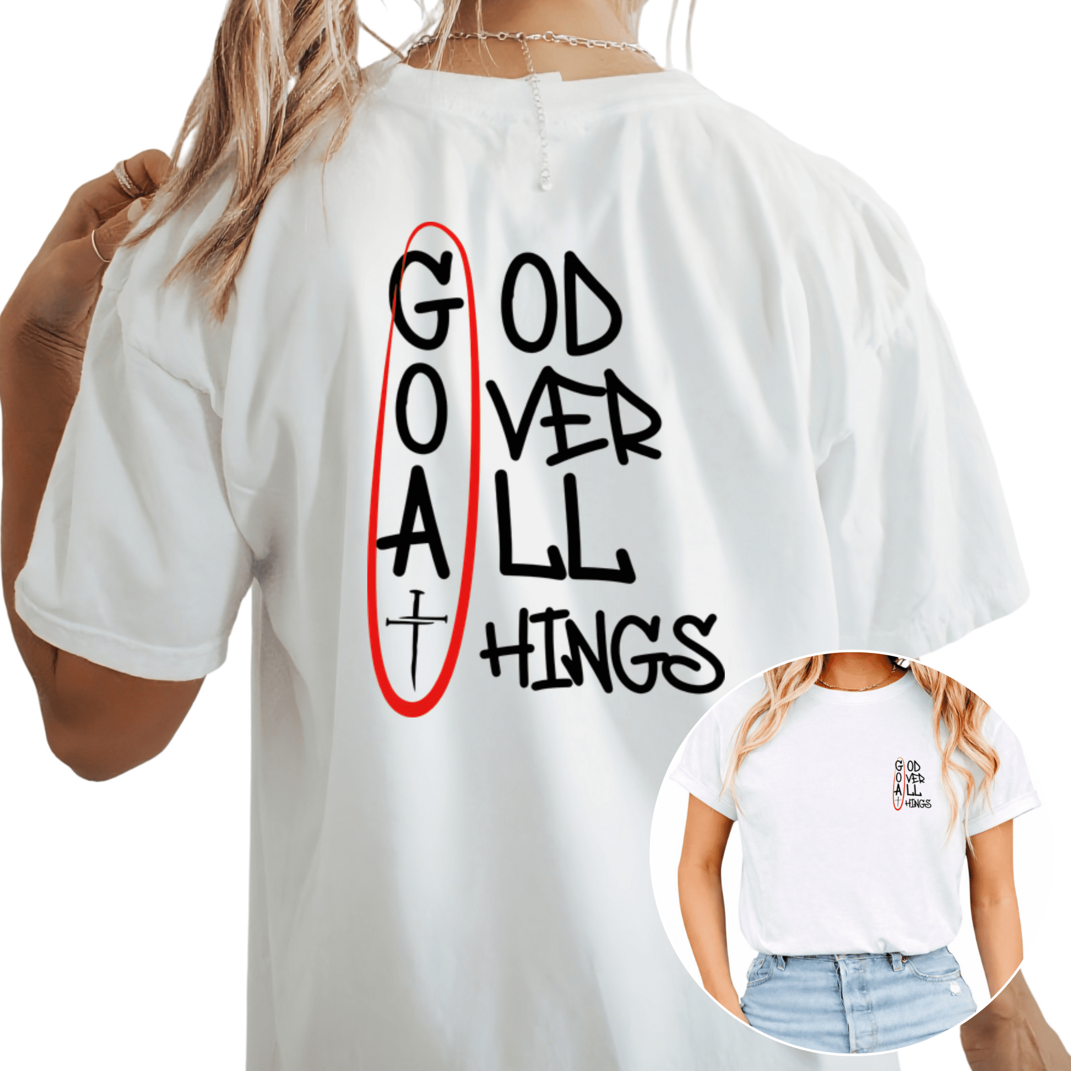Cozymy Women's God Over All Things Cross Front and Back Christian ...