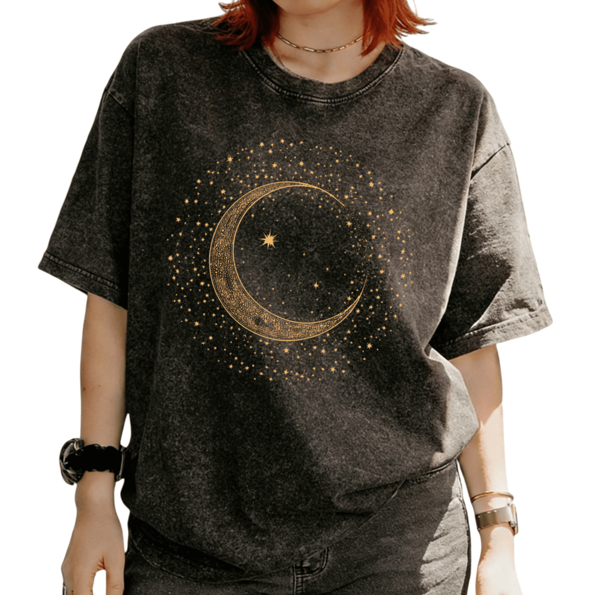 Cozymy Women's Golden Crescent Moon Starry Sky Celestial Witchy Boho ...