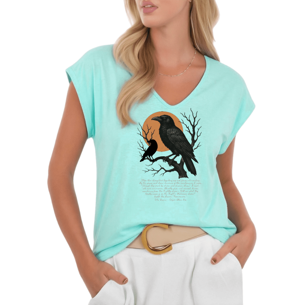 Cozymy Women's Gothic Crow with Orange Moon Design V-Neck Sleeveless T ...