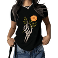 Cozymy Women's Gothic Skeleton Hand With Orange Flower Print Short ...
