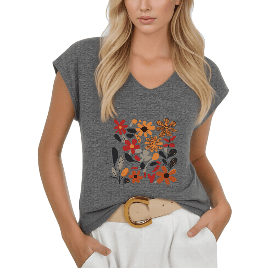Cozymy Women's Gray Earth Tone Floral Design V-Neck Sleeveless Tank Top ...