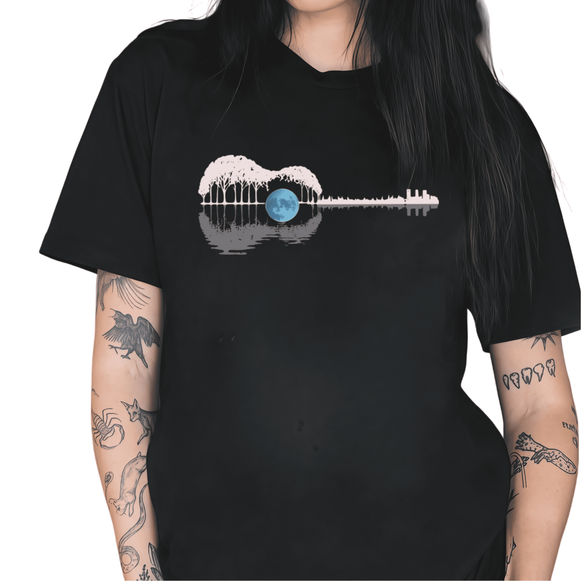 Cozymy Women's Guitar Shaped Forest Cityscape Moon Reflection Graphic ...