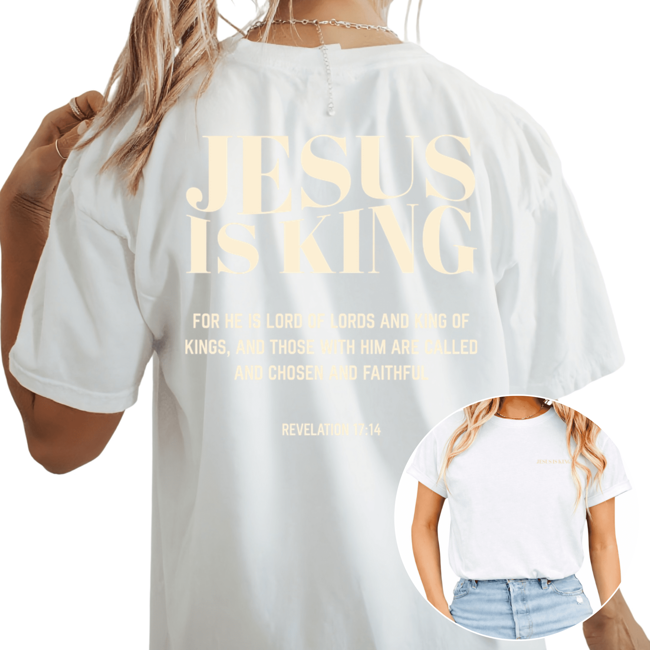 Cozymy Women's "Jesus Is King" Beige Text Graphic Short Sleeve T-Shirt ...