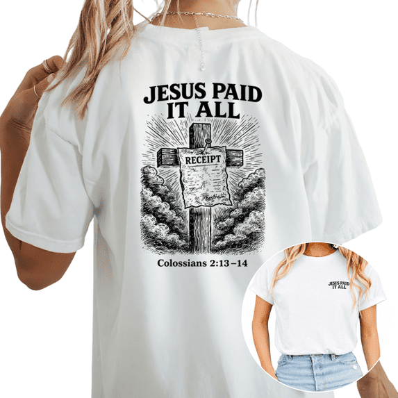 Cozymy Women's "Jesus Paid It All" Colossians 2:13-14 Cross Receipt ...