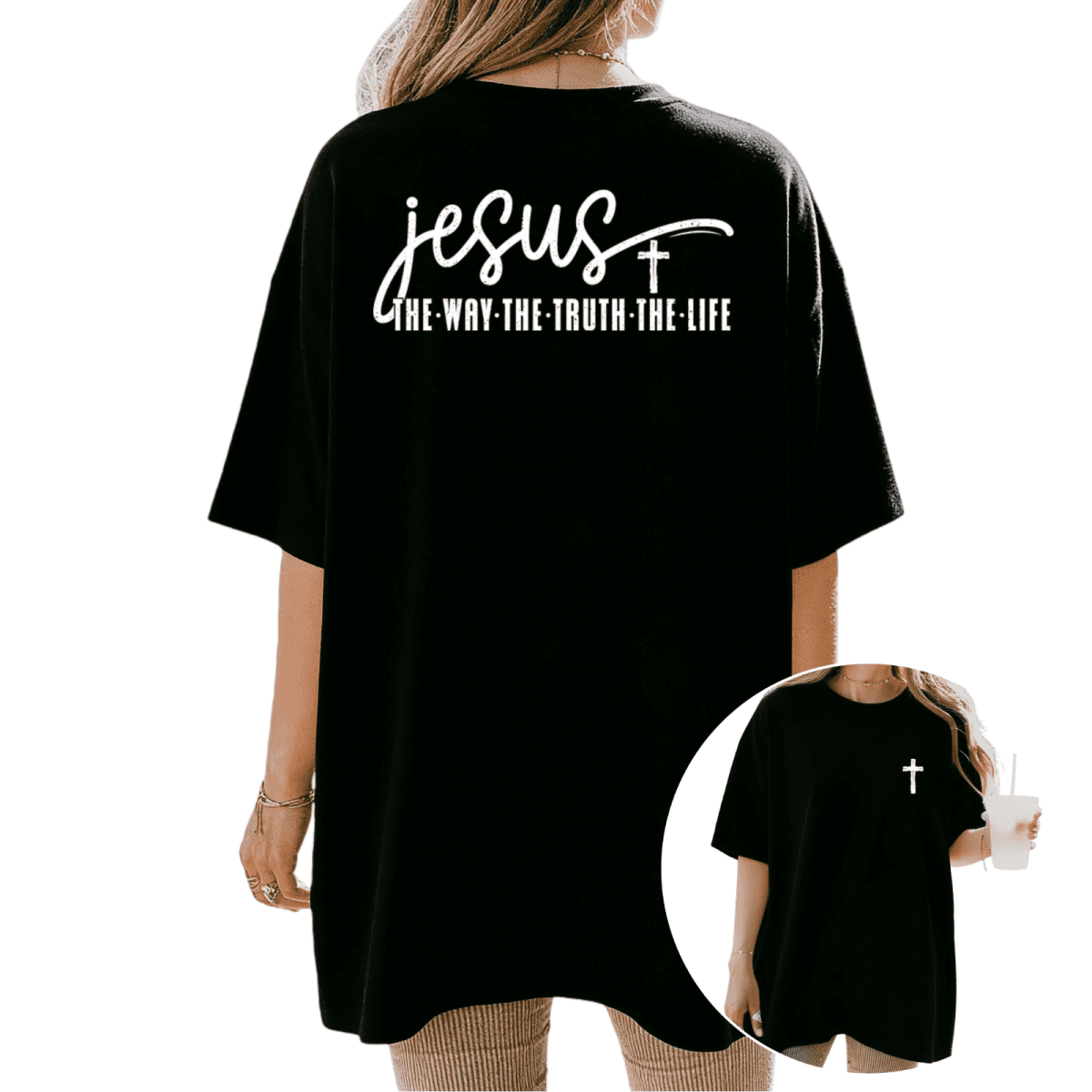 Cozymy Women's Jesus The Way Truth Life Cross Graphic Short Sleeve T ...