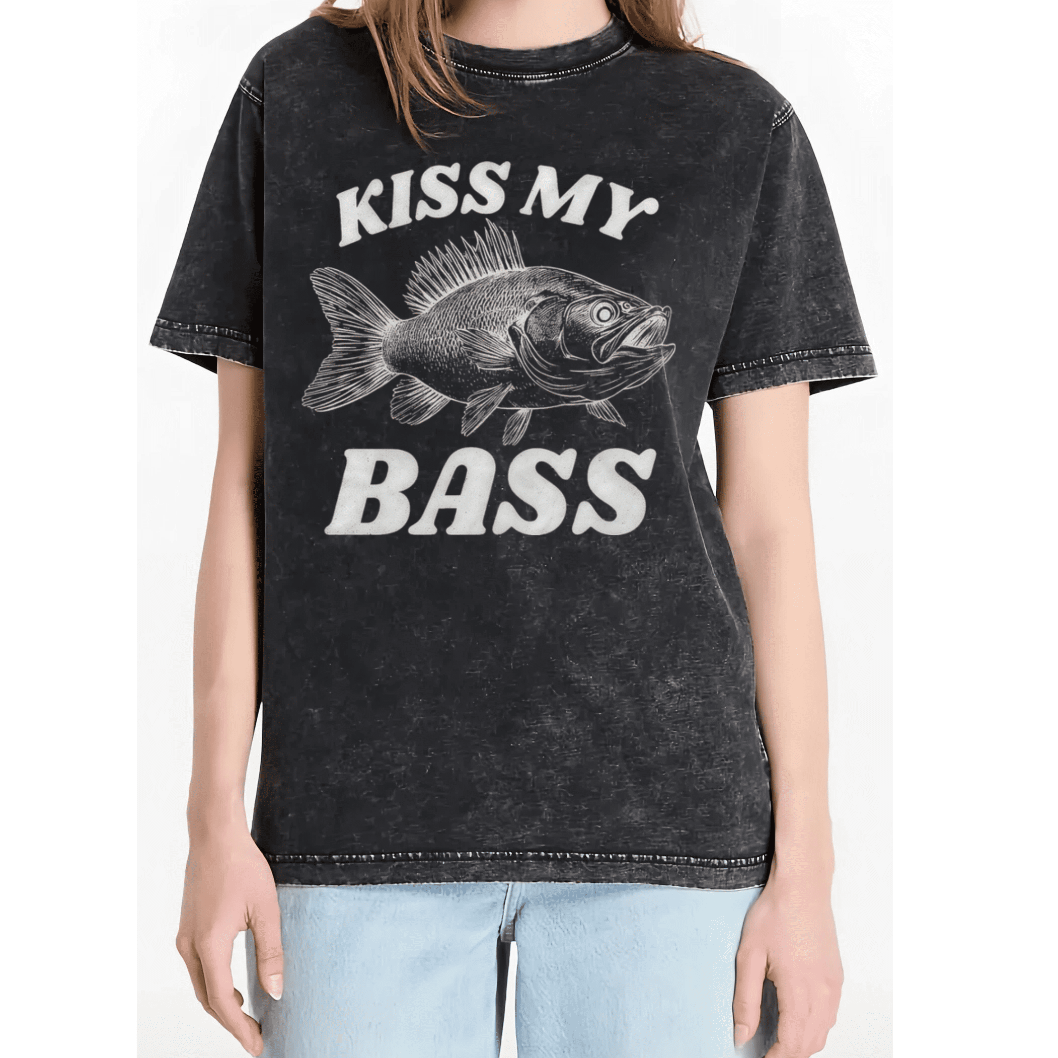 Cozymy Women's Kiss My Bass Fishing Graphic Vintage Washed Short Sleeve ...