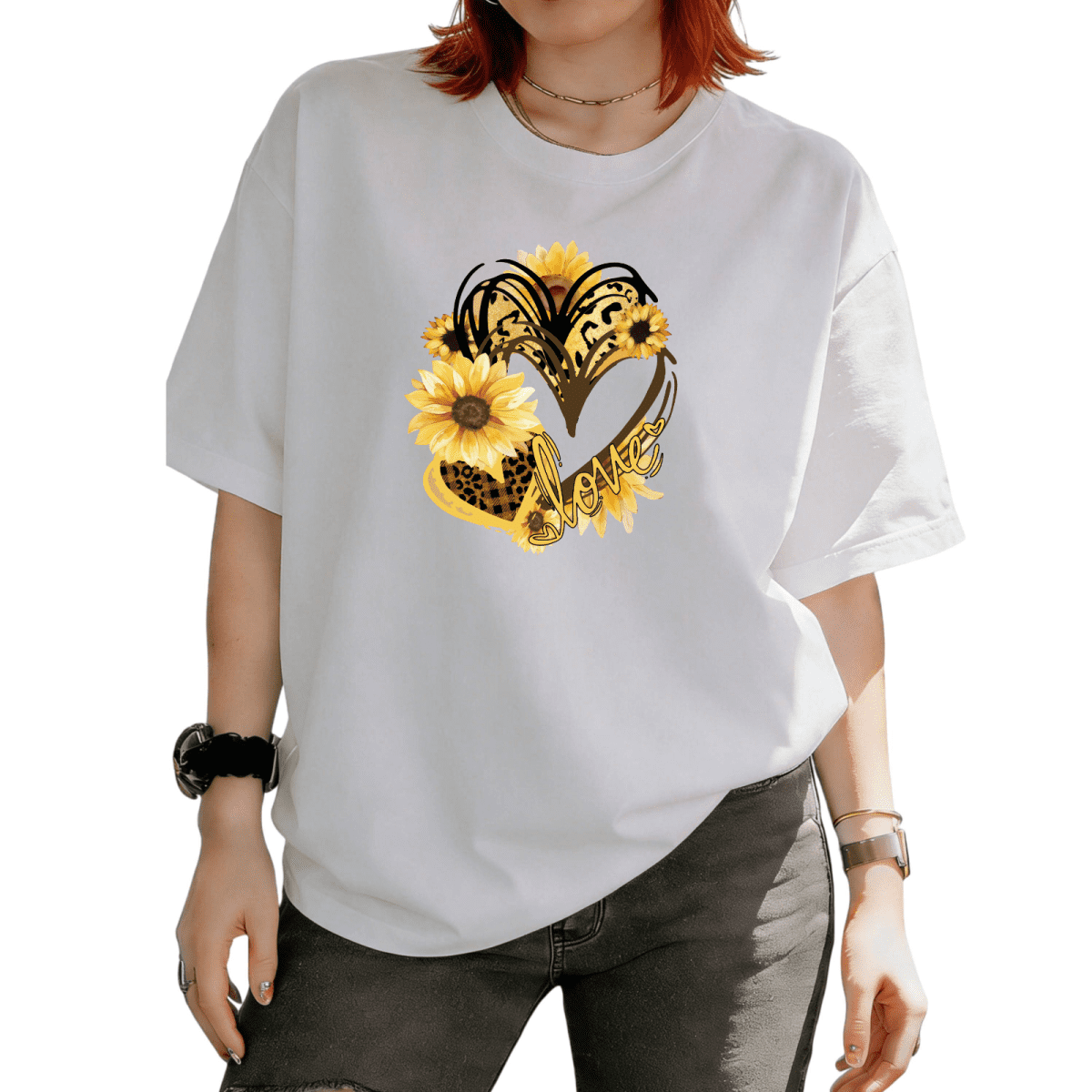 Cozymy Women's Leopard Print Heart And Sunflowers Love Floral Graphic ...