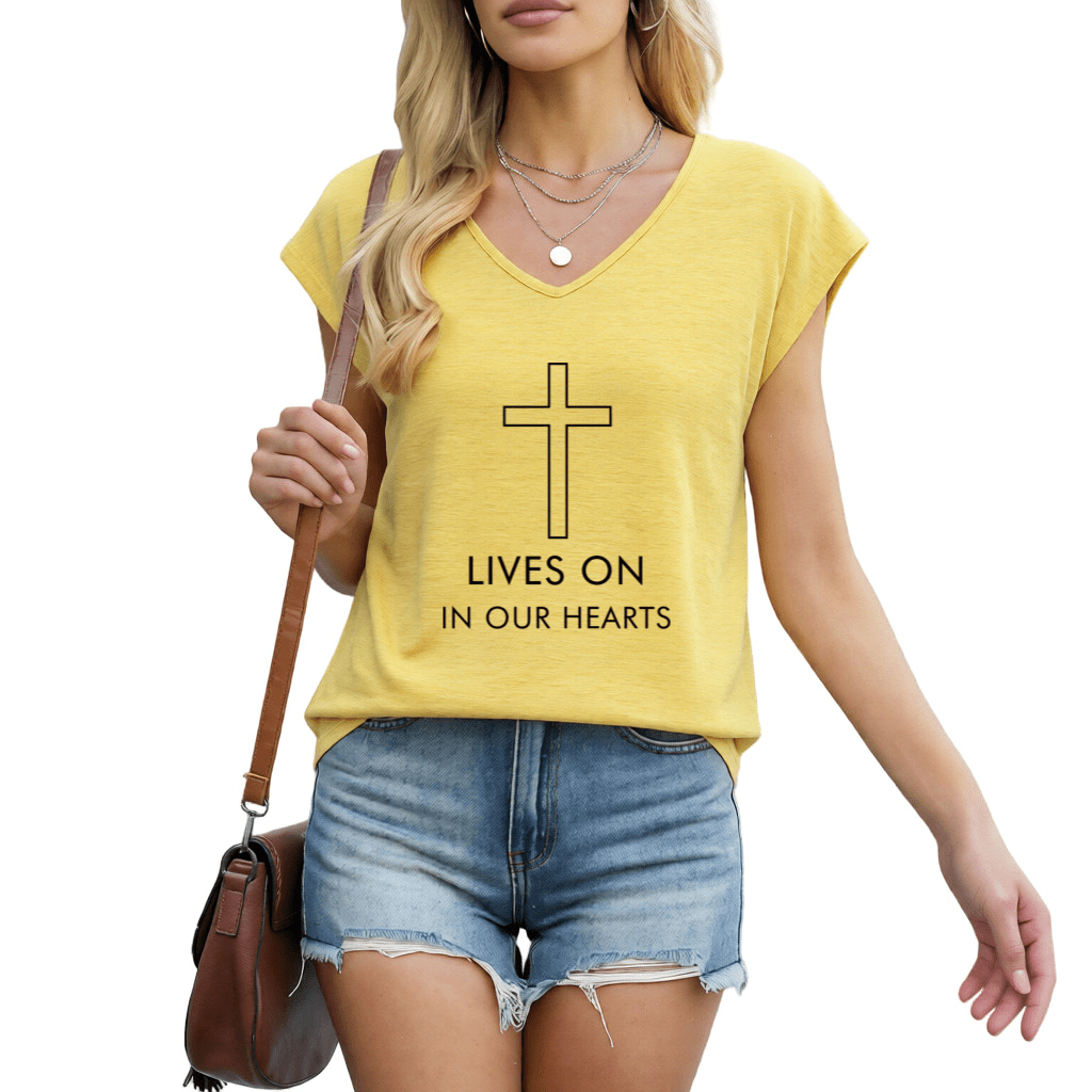 Cozymy Women's "Lives On In Our Hearts" Cross Graphic V-Neck Sleeveless ...